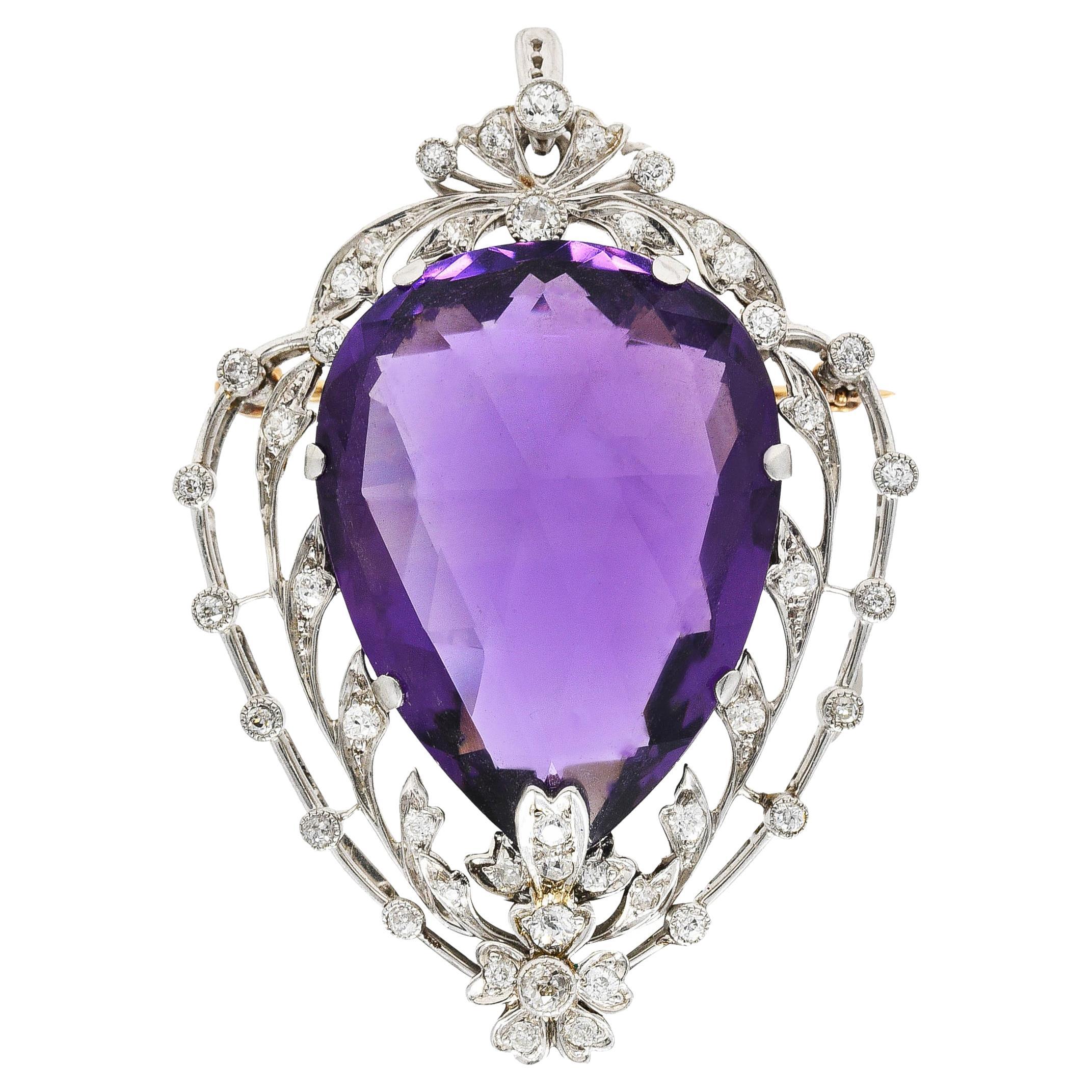 Belle Epoque Antique Diamond Sapphire Platinum Gold Clover Pendant ...