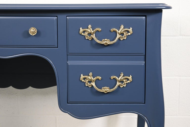 Kindel Furniture Navy French Desk With Brass Ormolu For Sale at 1stDibs