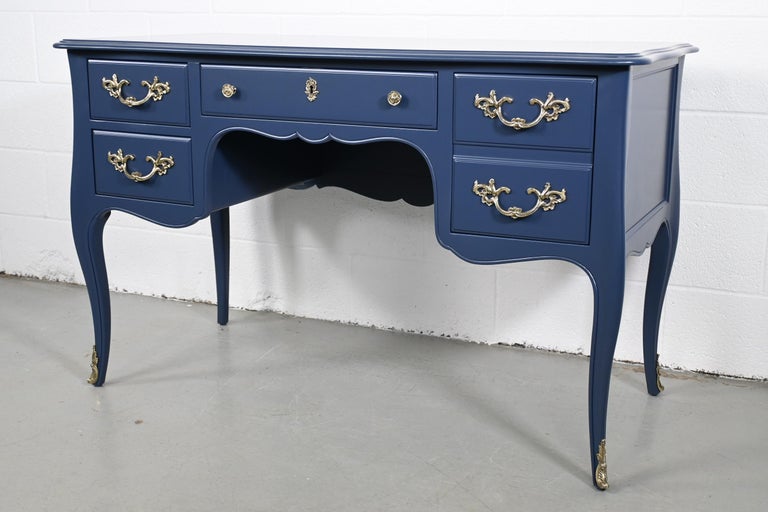 Kindel Furniture Navy French Desk With Brass Ormolu For Sale at 1stDibs