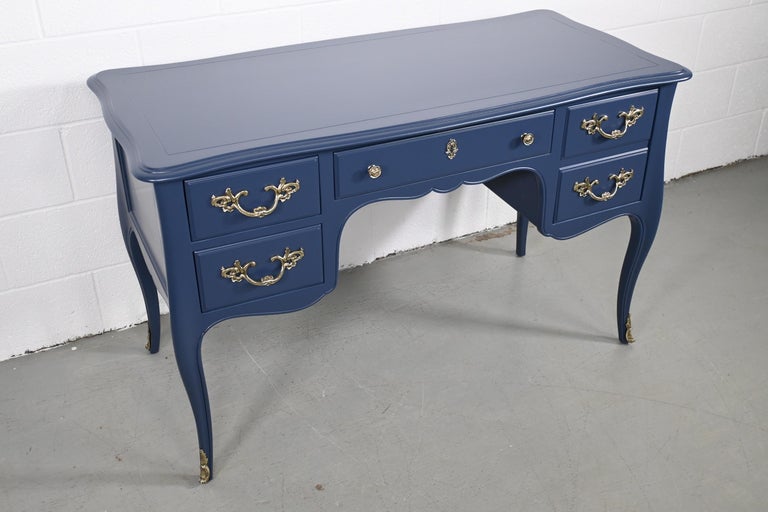 Kindel Furniture Navy French Desk With Brass Ormolu For Sale at 1stDibs