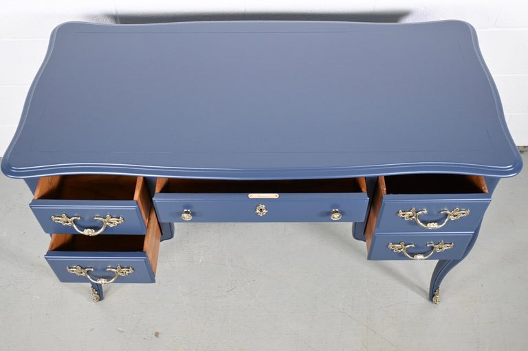 Kindel Furniture Navy French Desk With Brass Ormolu For Sale at 1stDibs