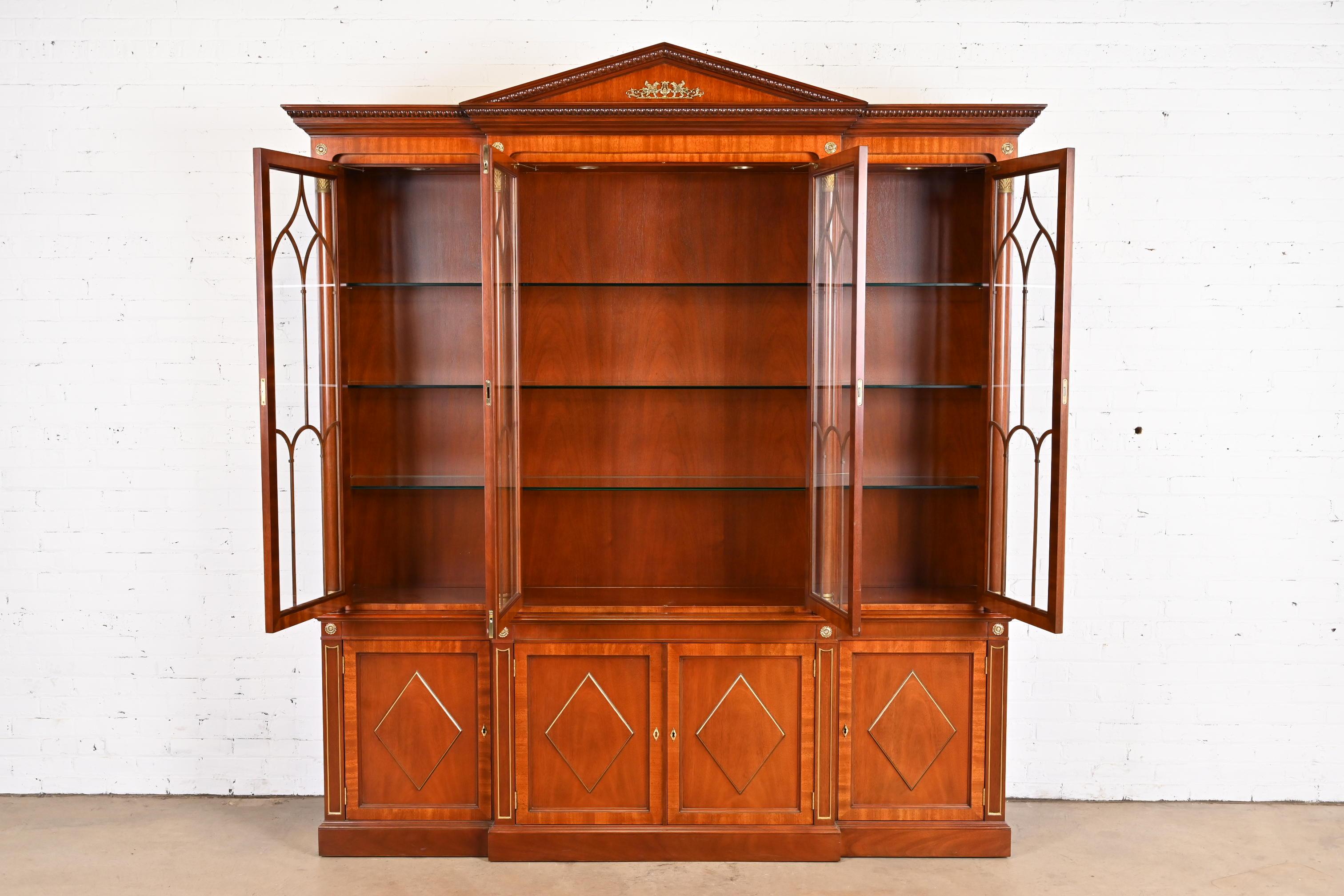 Kindel Furniture Neoclassical Mahogany Lighted Breakfront Bookcase ...