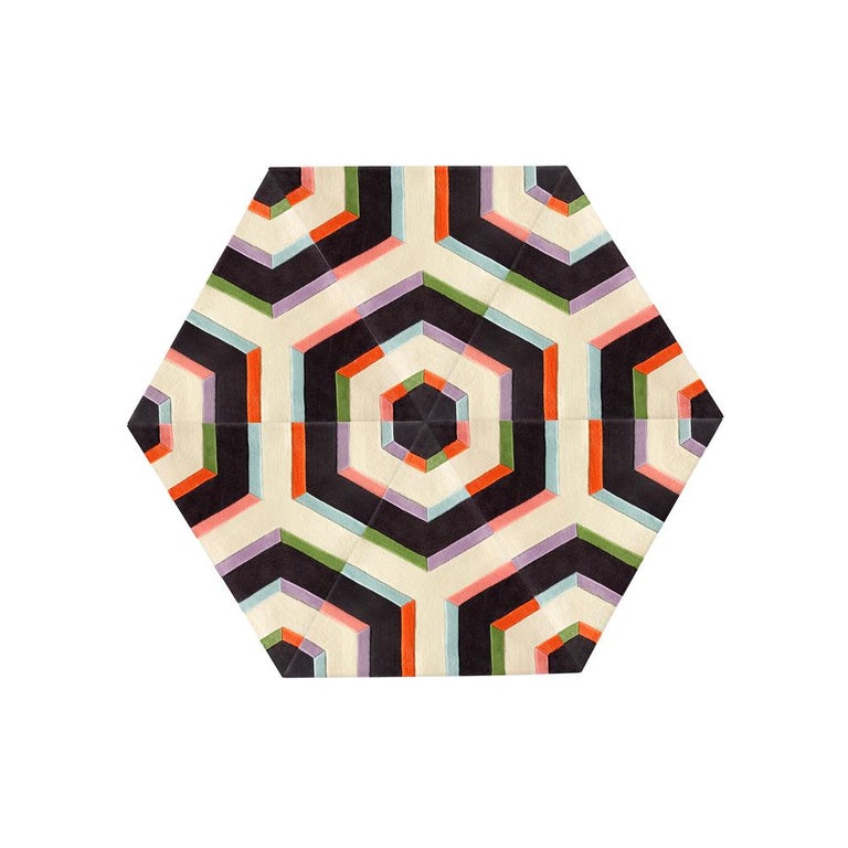 Kinder Modern Large Hexagon Maze Rug in 100% New Zealand Wool For Sale ...