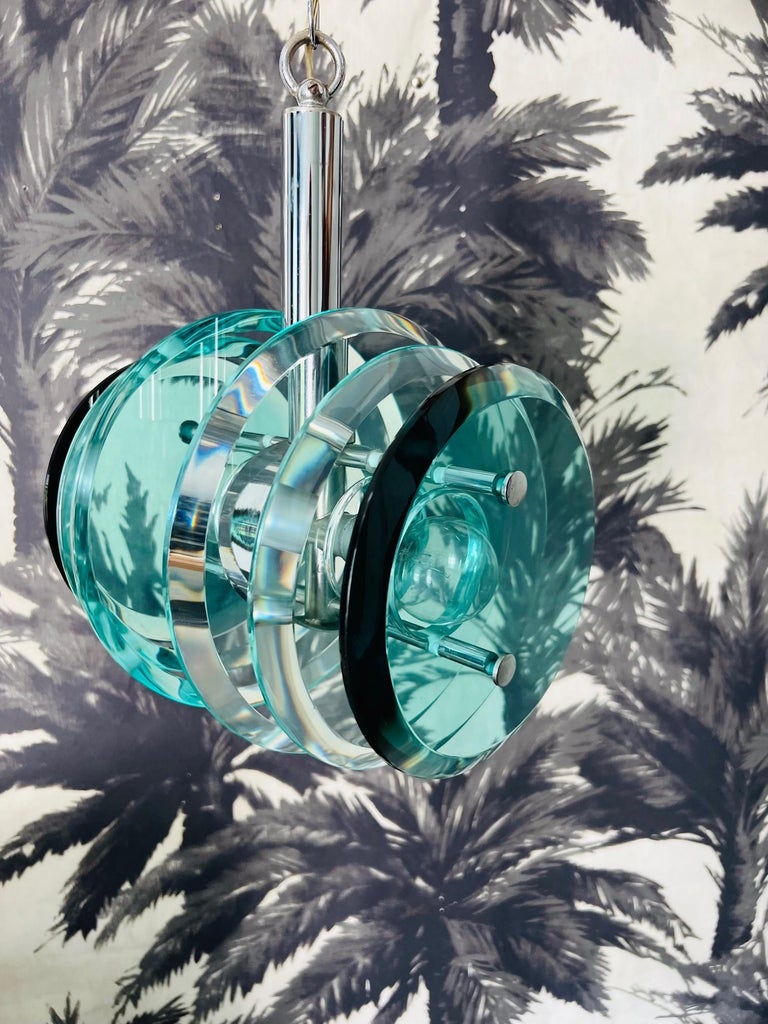 Kinetic Chandelier in Green Murano Glass and Chrome, Italy, C. 1960s ...