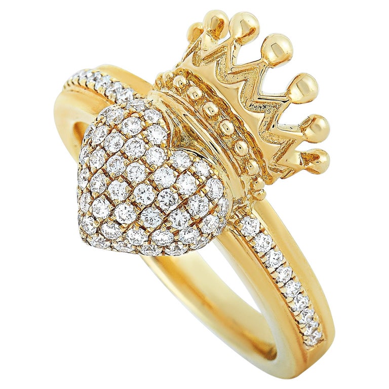 King Baby 18K Yellow Gold and Diamond Crowned Heart Ring at 1stDibs