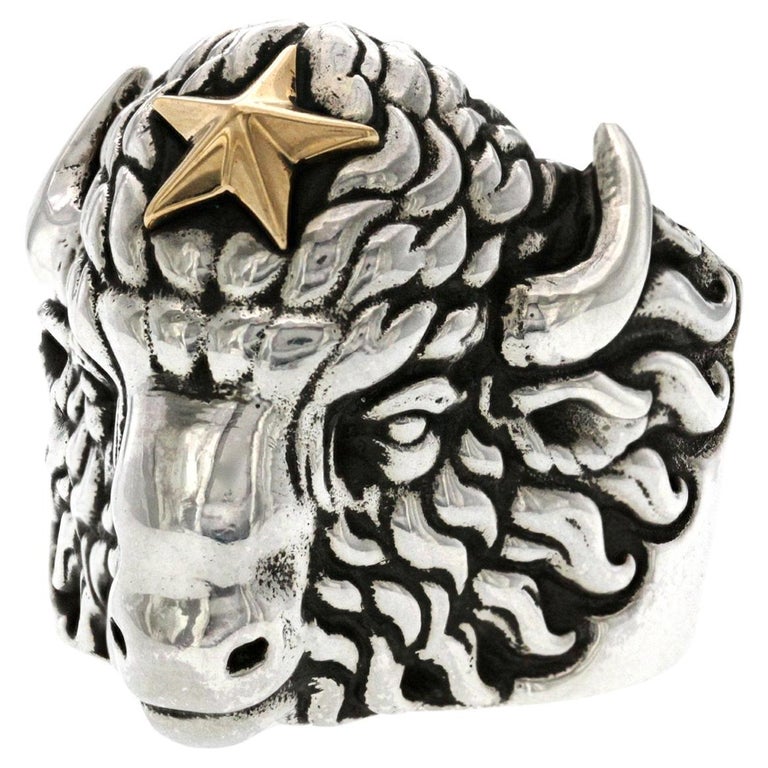 King Baby 925 Sterling Silver Gold Star Buffalo Ring For Sale at 1stDibs