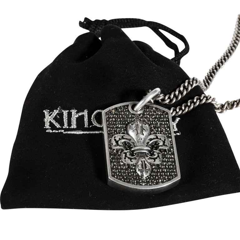 King Baby Pave Black Diamond Fleur-de-Lis Relic Dog Tag Pendant in ...