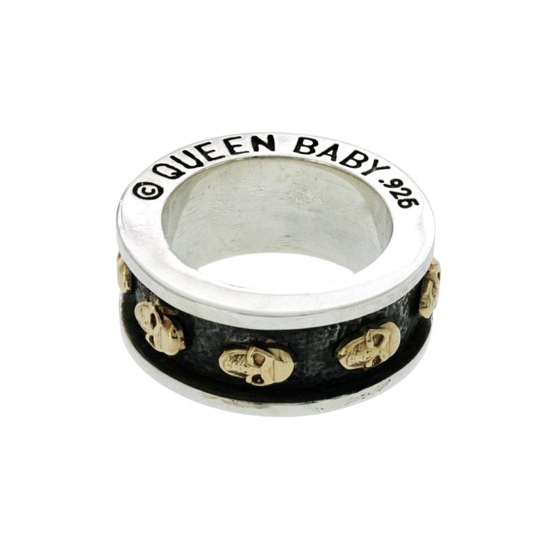 King Baby Queen Baby 925 Sterling Silver and 18K Gold Skull Spinner ...