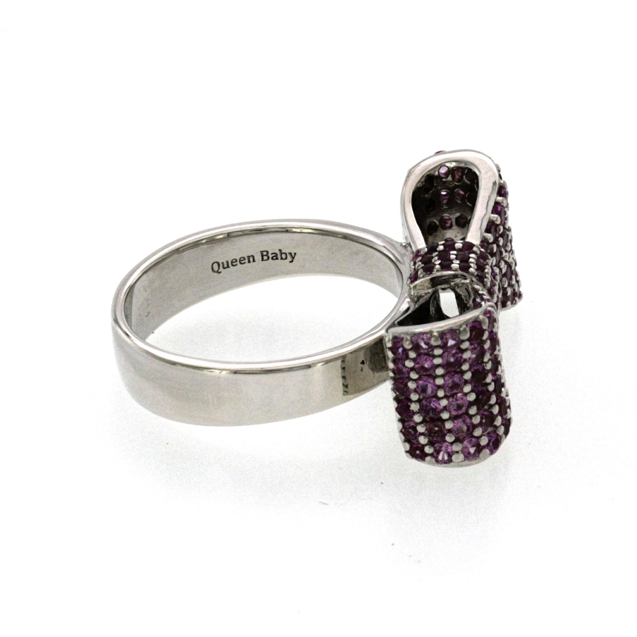 King Baby Queen Baby 925 Sterling Silver Pink CZ Bow Ring at 1stDibs ...