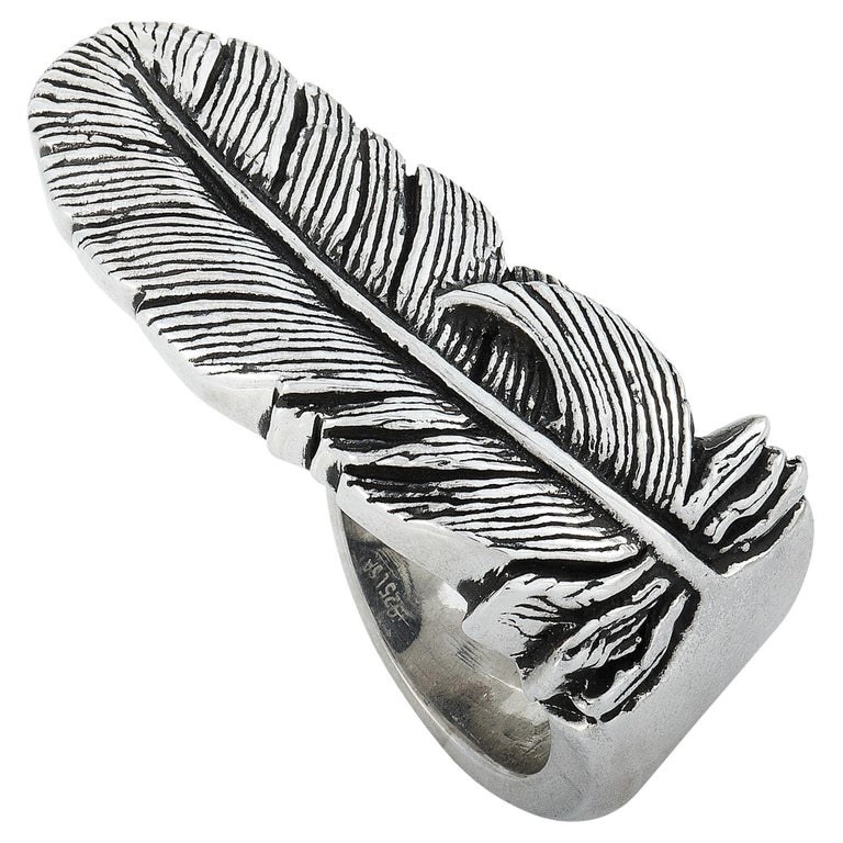 King Baby Raven Feather Silver Ring For Sale at 1stDibs