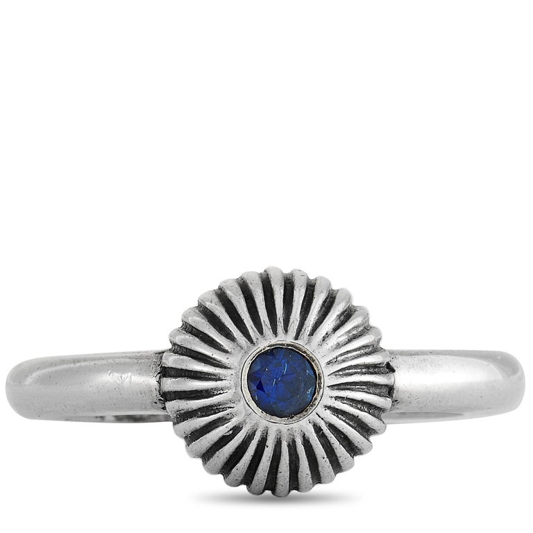 King Baby Silver and Blue Sapphire Ribbed Sphere Ring For Sale at 1stDibs
