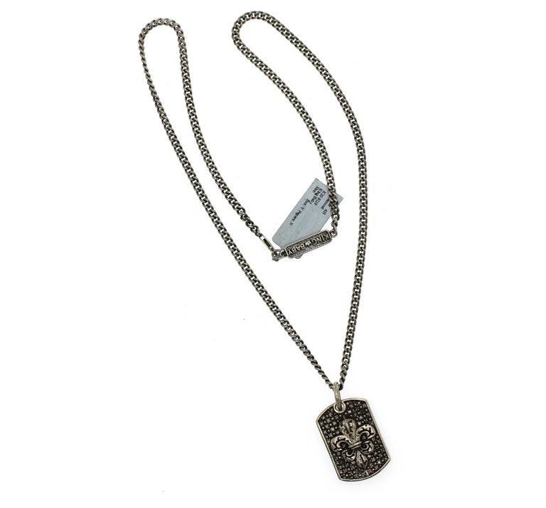 King Baby Silver and Diamond Fleur-de-Lis Relic Dog Tag Pendant ...