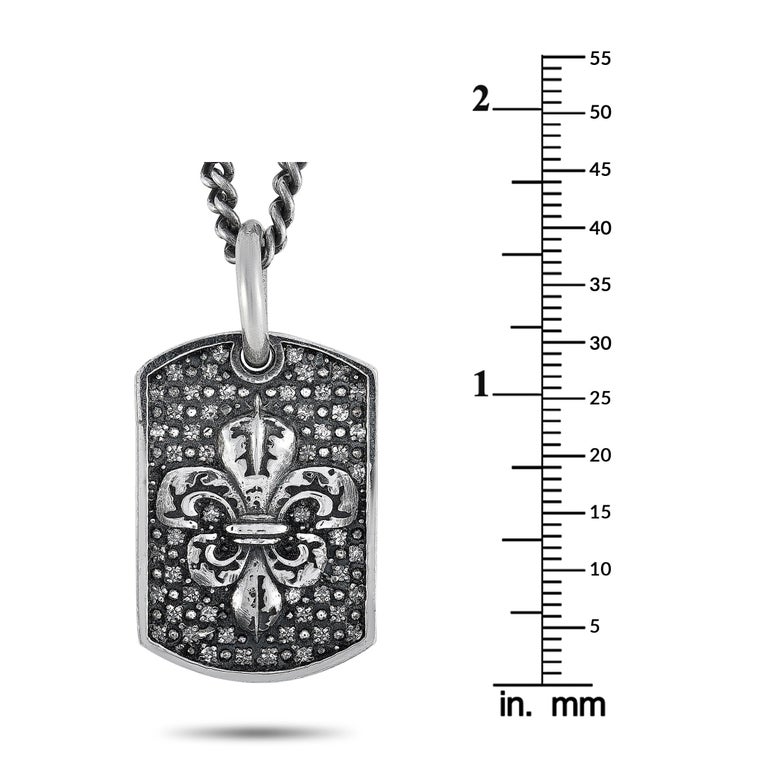 King Baby Silver and Diamond Small Fleur-de-Lis Relic Dog Tag Pendant ...
