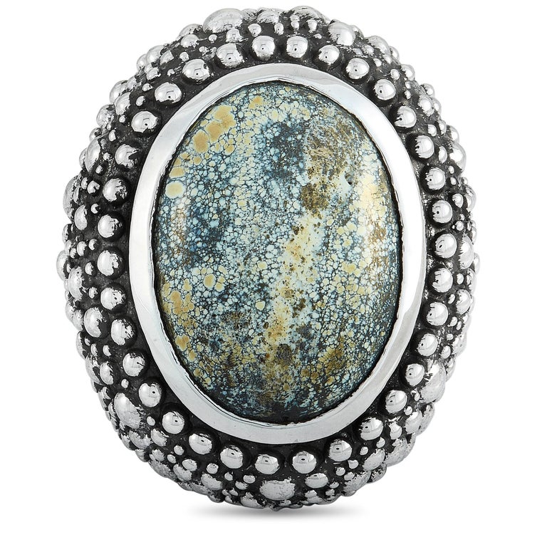 King Baby Silver and Spotted Turquoise Beaded Texture Ring For Sale at ...