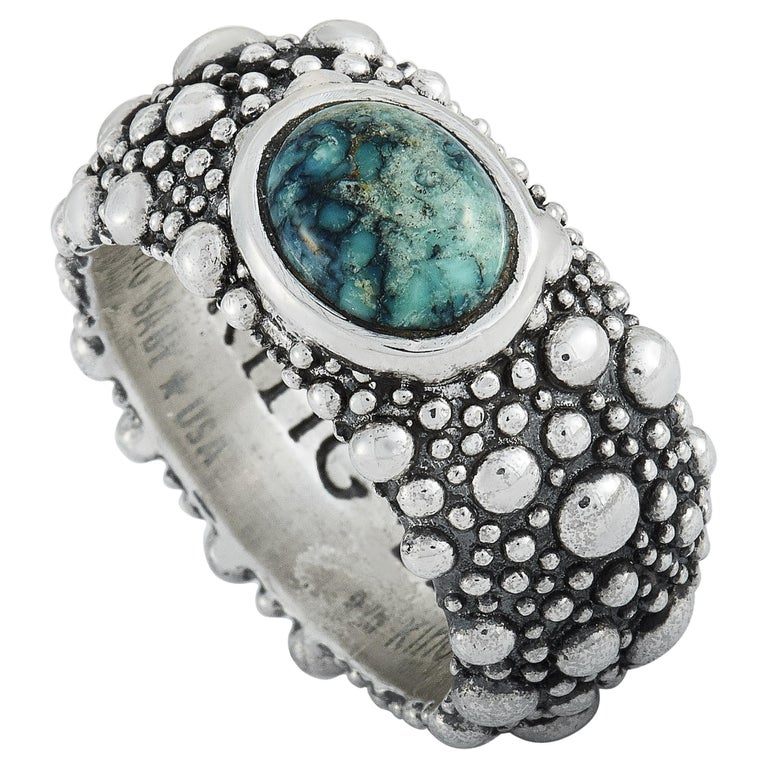 King Baby Silver and Spotted Turquoise Stingray Texture Ring For Sale ...