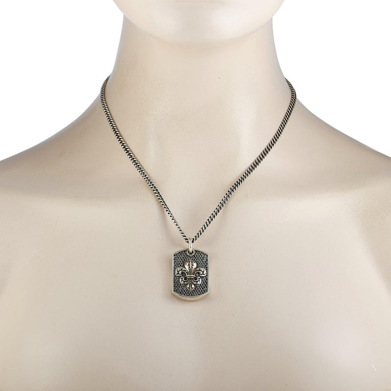 King Baby Silver and Black Diamond Fleur-de-Lis Relic Dog Tag Pendant ...