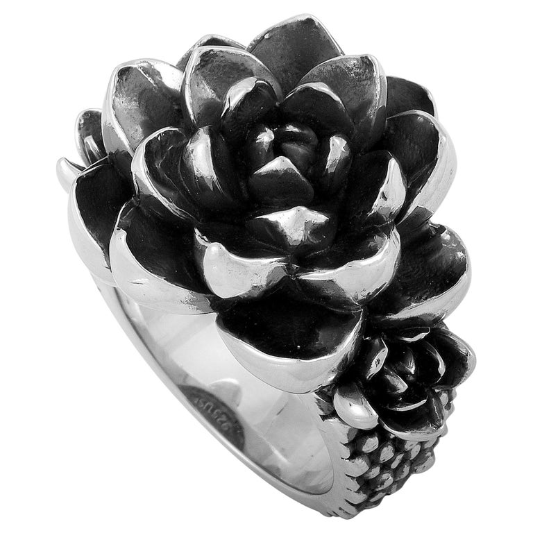 King Baby Silver Blue Star Succulent Cluster Ring For Sale at 1stDibs