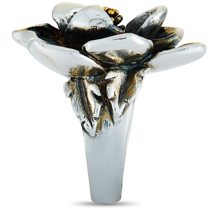 King Baby Silver Magnolia Flower Ring For Sale at 1stDibs