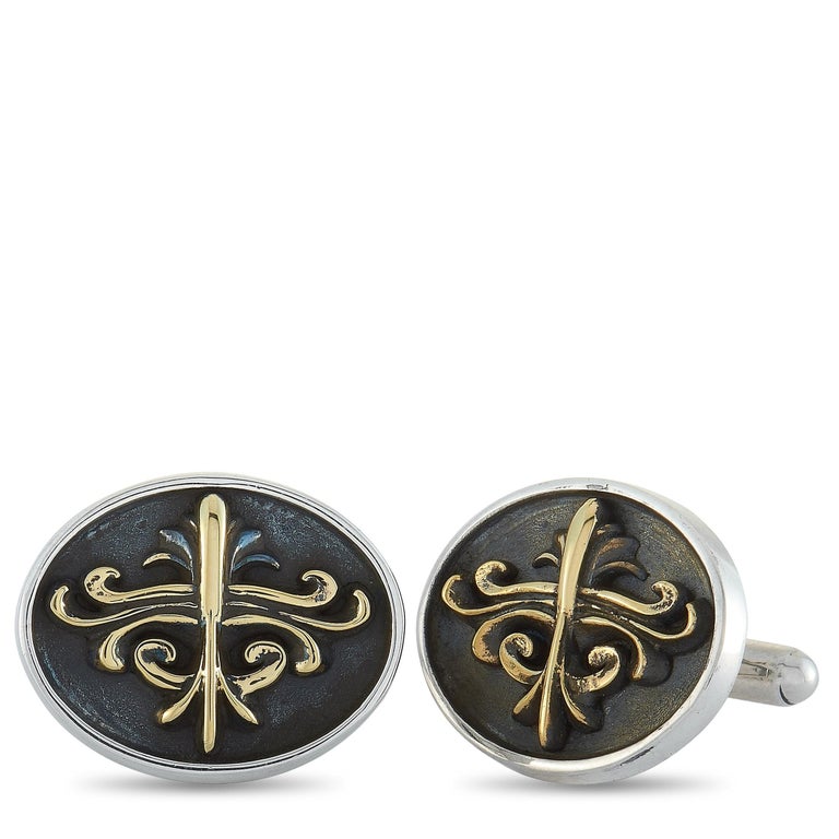 King Baby Silver Scroll Shield Cufflinks For Sale at 1stDibs