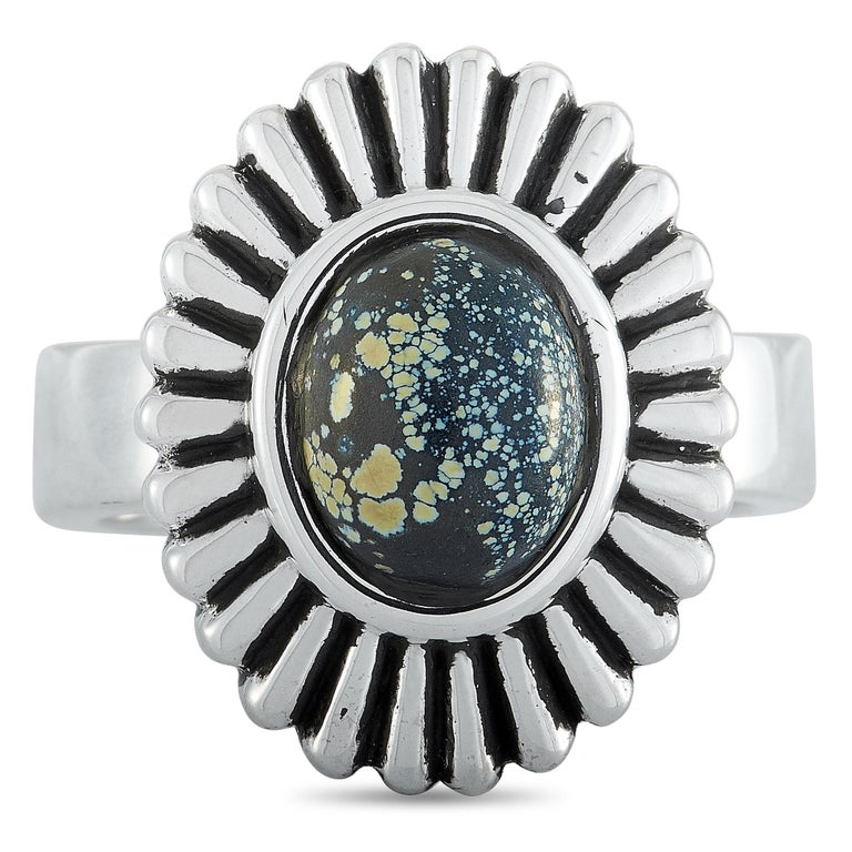 King Baby Small Starburst Concho Silver and Spotted Turquoise Ring For ...