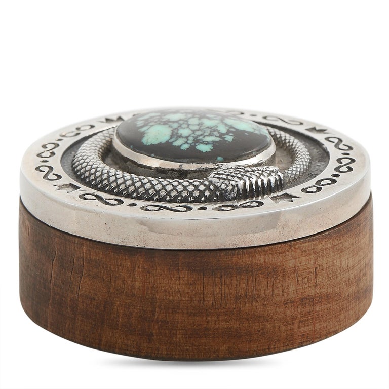 King Baby Sterling Silver Bamboo Wood Turquoise Snake Stash Box For ...
