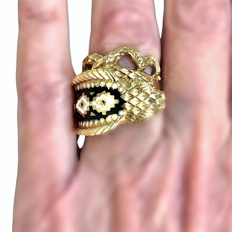 King Cobra Snake Ring in 18k Yellow Gold with Multi Color Enamel ...