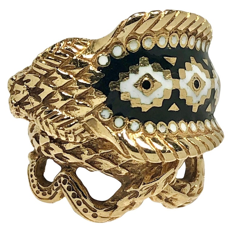 King Cobra Snake Ring in 18k Yellow Gold with Multi Color Enamel ...