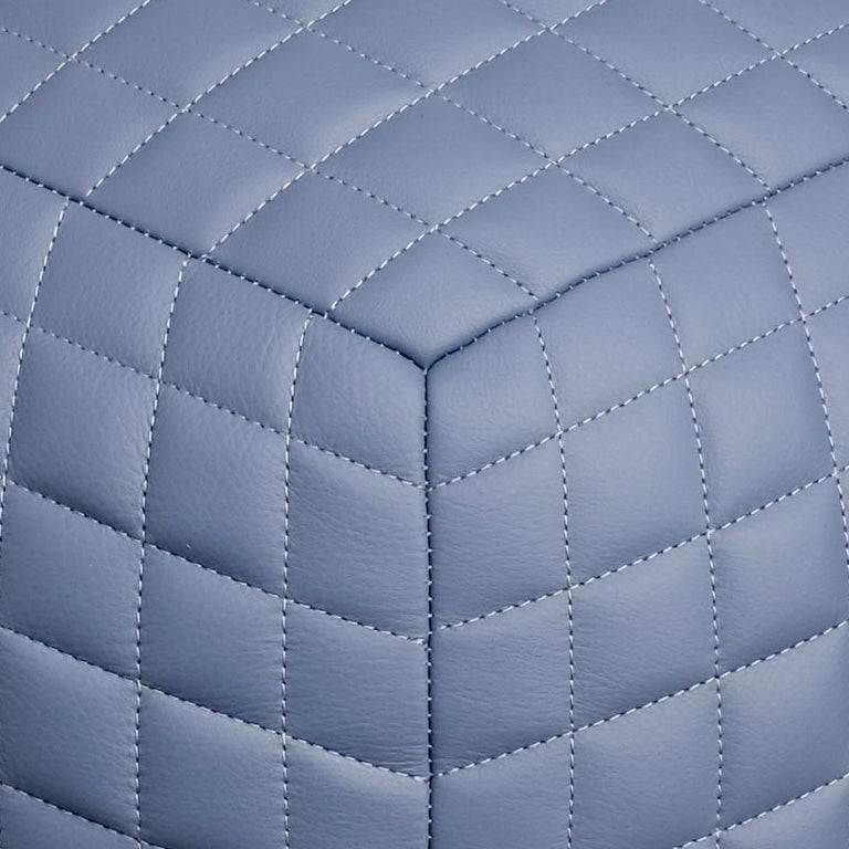 Diamond Ottoman 22" in Slate Blue Leather by Moses Nadel For Sale at ...