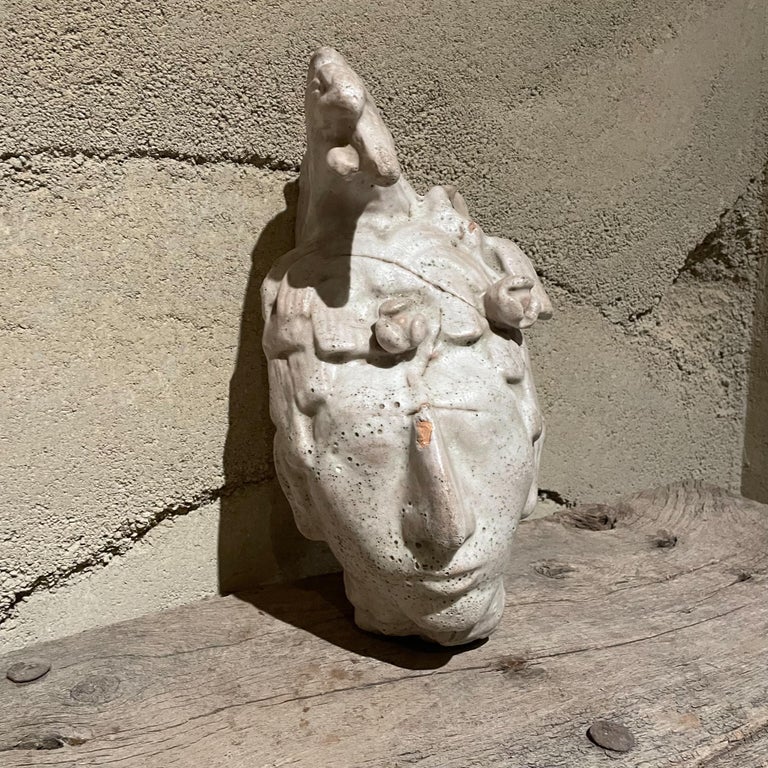 King Pacal Mayan Figure Head Sculpture in White Ceramic Pottery 1970s ...