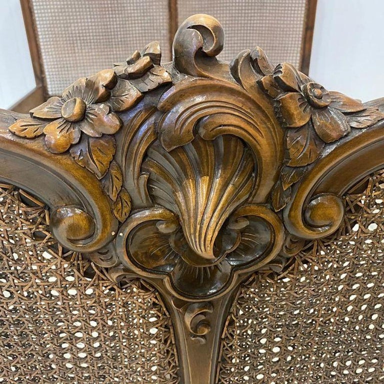 King Size (5') Antique Italian Caned Bed with a Dark Wood Walnut Frame ...