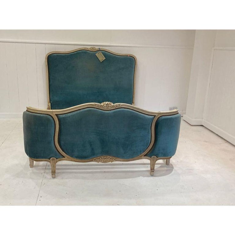 King Size (5') Antique French Upholstered Bedstead with a Curved Foot ...