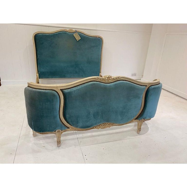 King Size (5') Antique French Upholstered Bedstead with a Curved Foot ...