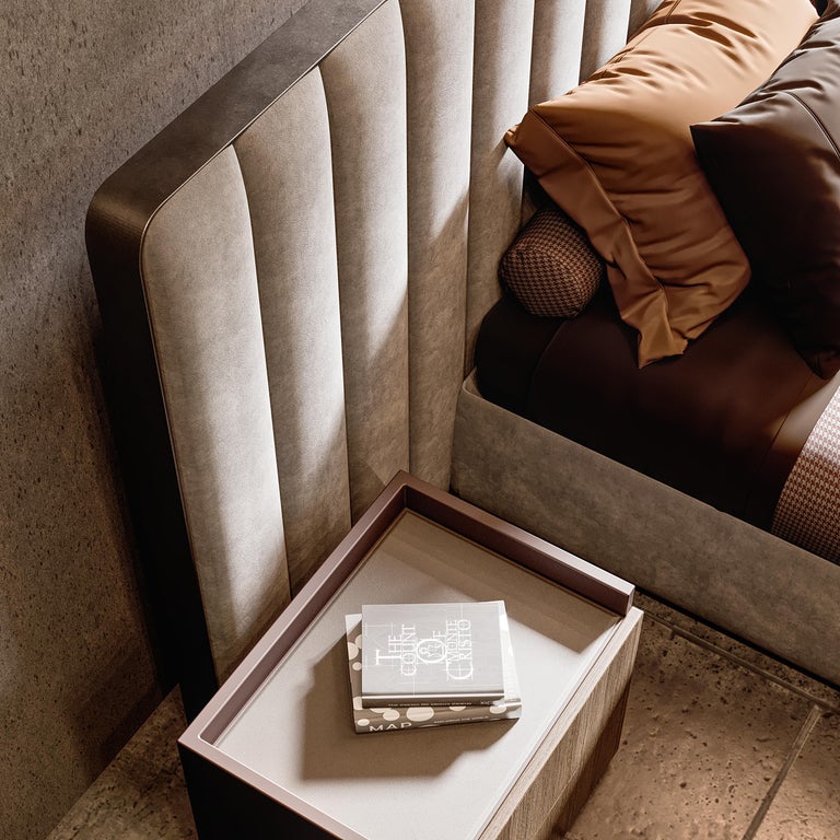 Contemporary King Size Bed Padded Headboard Metal Frame For Sale at ...