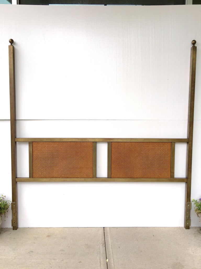 King-Size Bronze Two Poster Headboard with Caned Panels at 1stDibs