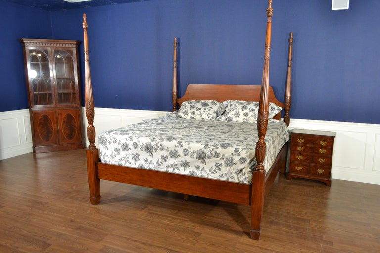 King Size Mahogany Rice Carved Poster Bed by Leighton Hall For Sale at ...