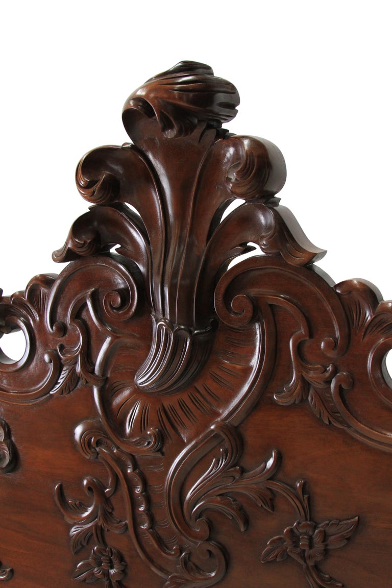 King Solid Mahogany Hand Carved Spanish Rococo Style Bed with Ball and ...