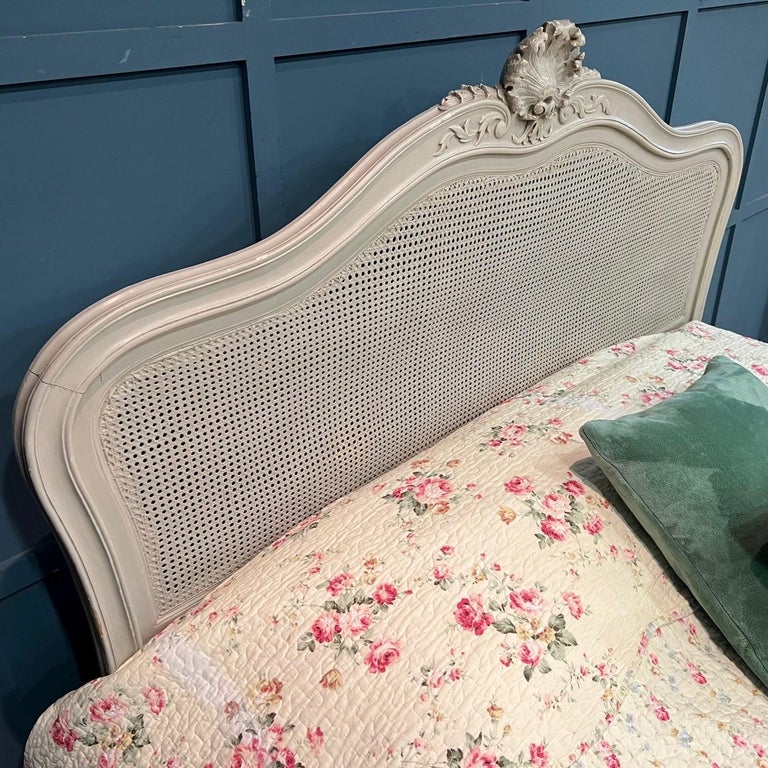 Kingsize Antique French Painted Caned Bed For Sale at 1stDibs