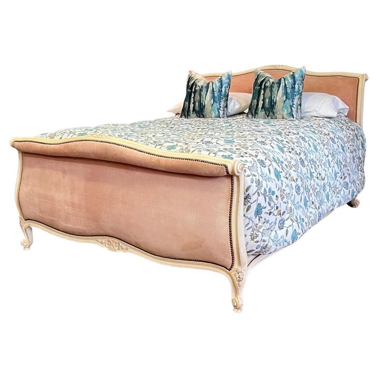 King Size, French Roll Top Upholstered Bed at 1stDibs
