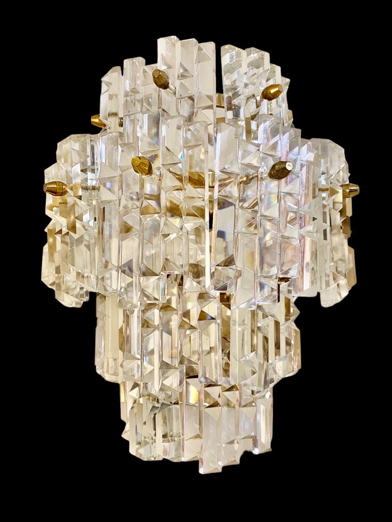 Kinkeldey Wall Lighting Glass Cut with Brass Structure, Austria, 1970 ...