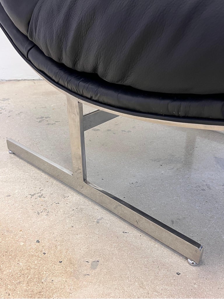 Kipp Stewart Black Leather and Chrome Arc Lounge Chairs for Directional ...