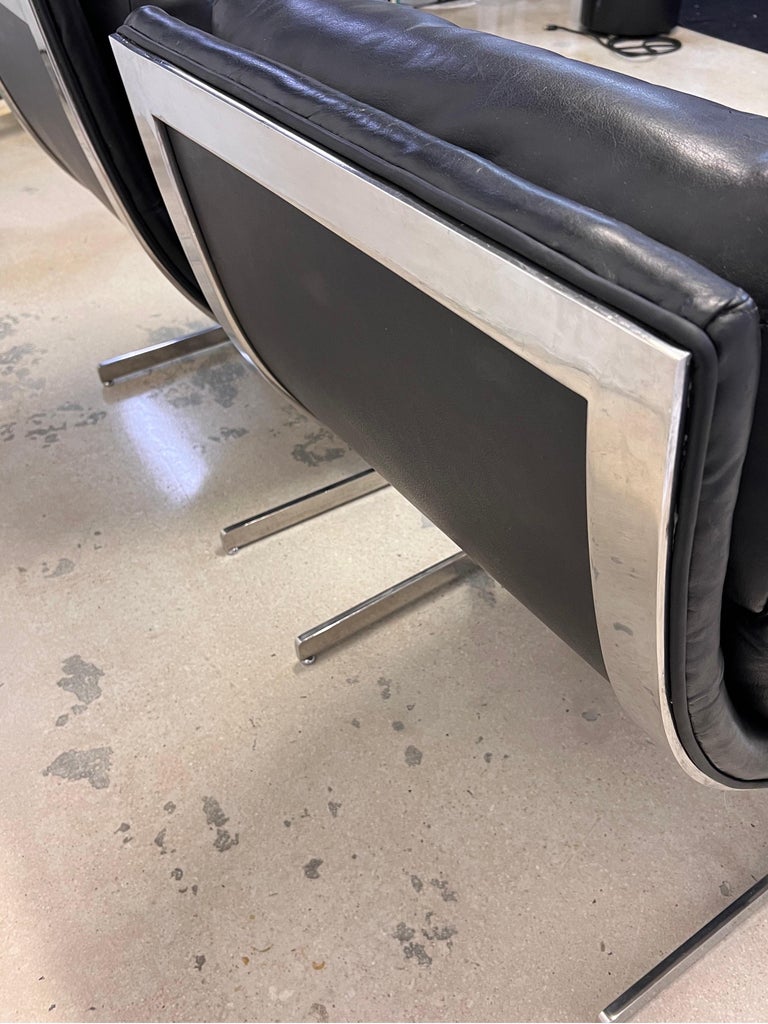 Kipp Stewart Black Leather and Chrome Arc Lounge Chairs for Directional ...