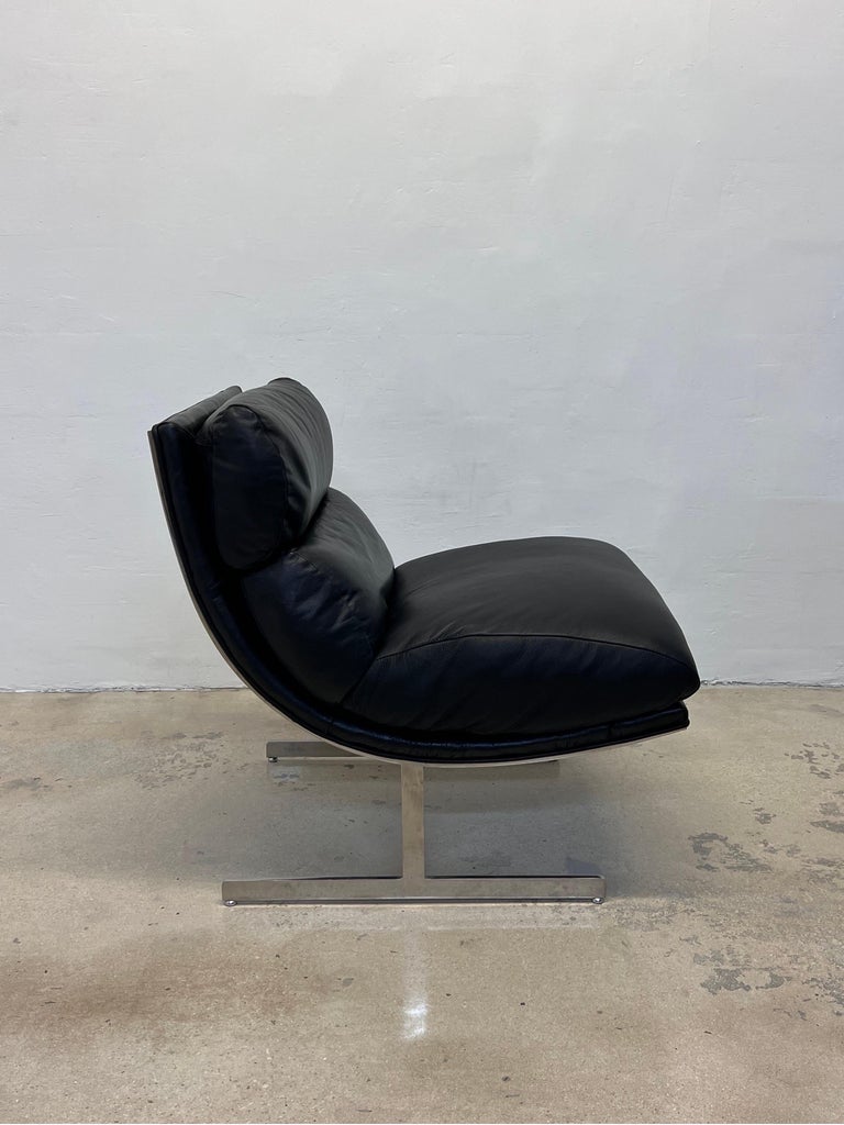 Kipp Stewart Black Leather and Chrome Arc Lounge Chairs for Directional ...