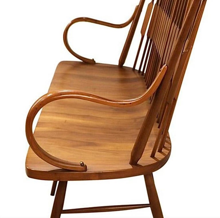 Kipp Stewart for Drexel Declaration Walnut Spindle Back Bench at 1stDibs | drexel declaration bench