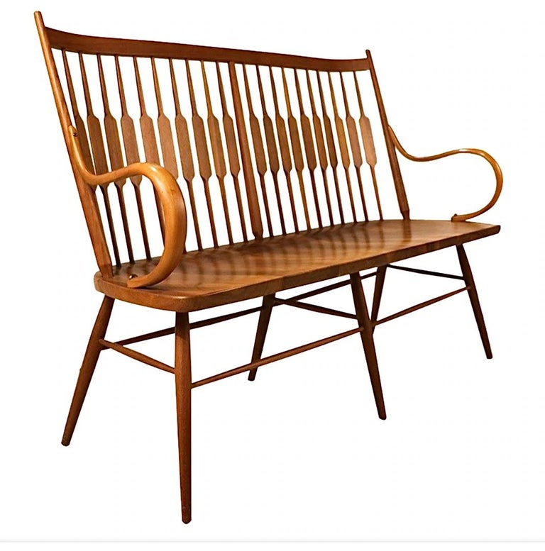 Kipp Stewart for Drexel Declaration Walnut Spindle Back Bench at 1stDibs | drexel declaration bench