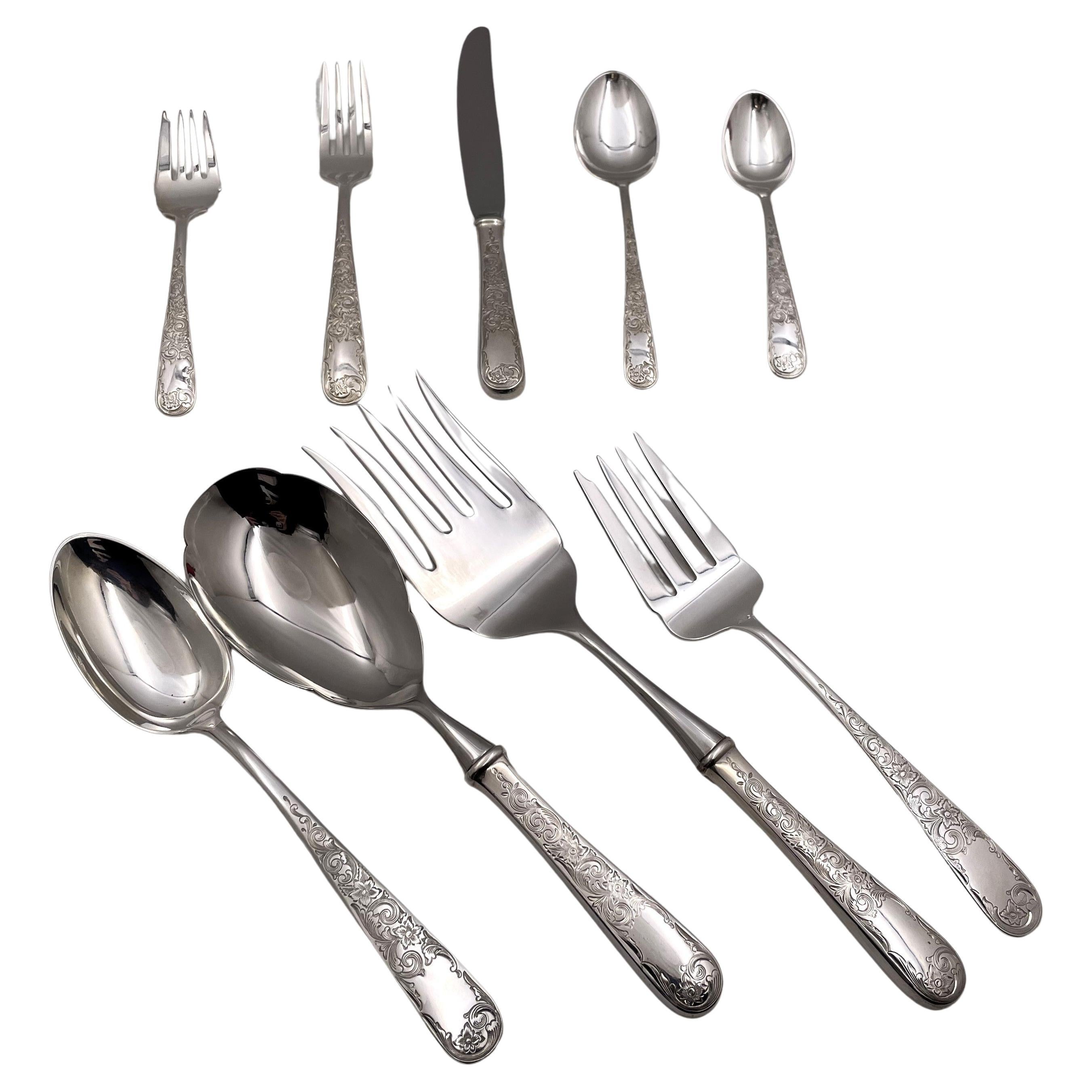 Old Maryland Engraved Gold Kirk Sterling Silver Flatware Service 6 Set ...