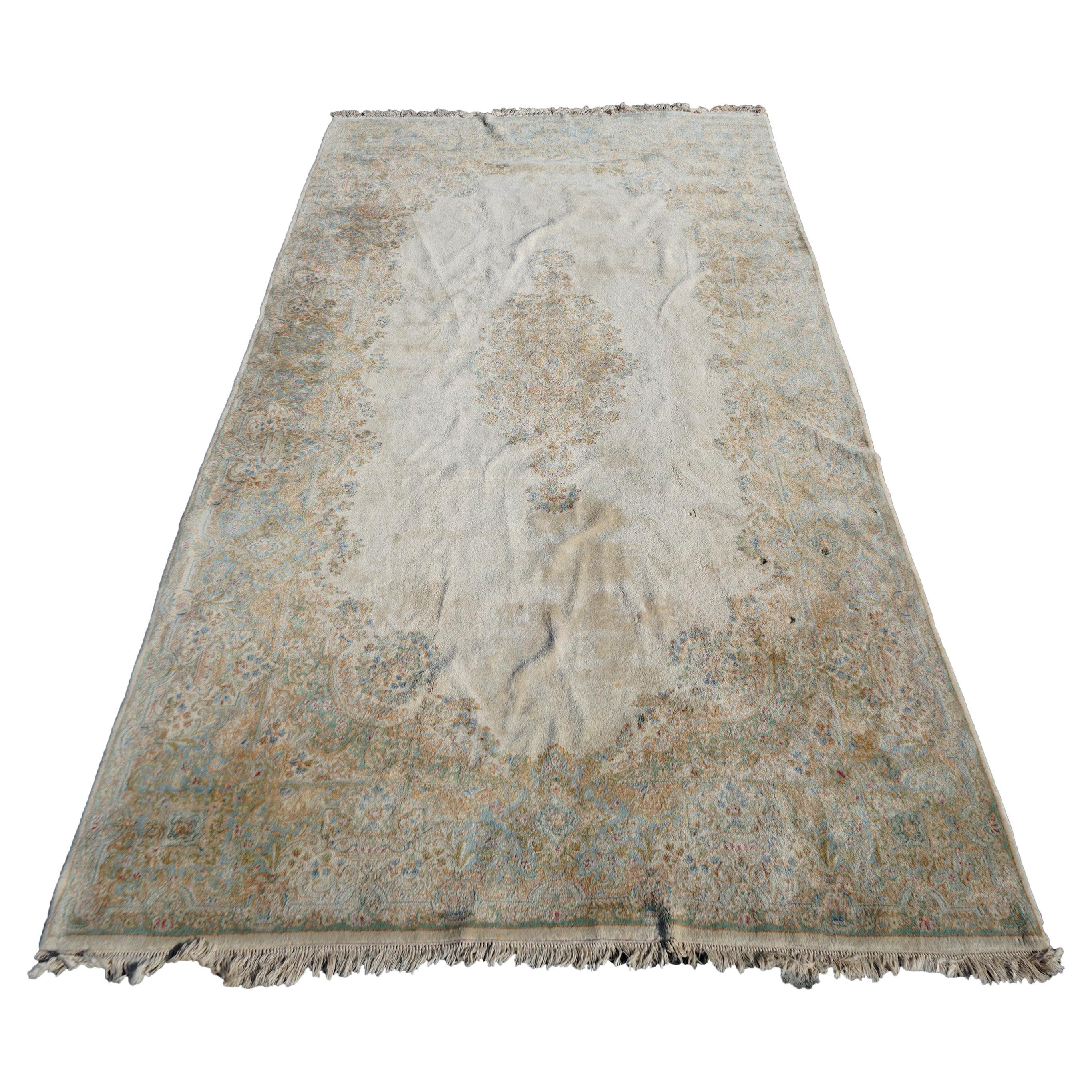 Vintage Wool Kirman Oriental Rug by Karastan, Ivory Medallion #711 ...