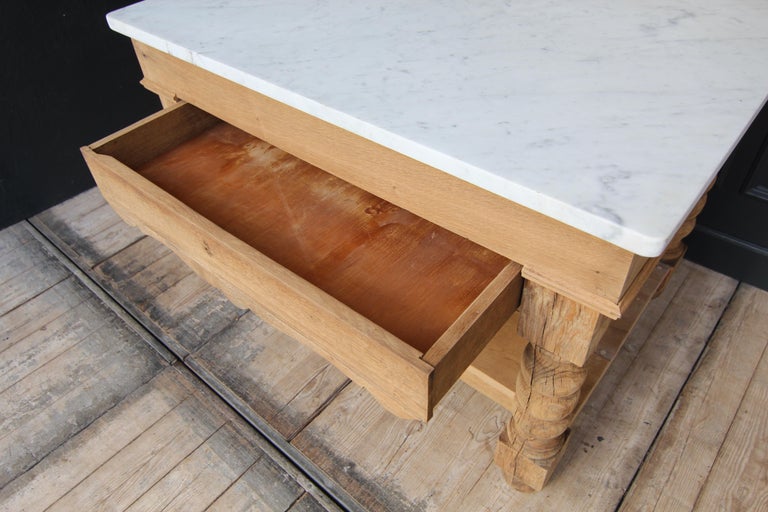 Kitchen Prep Table or Kitchen Island Made of Oak and Carrara Marble at ...