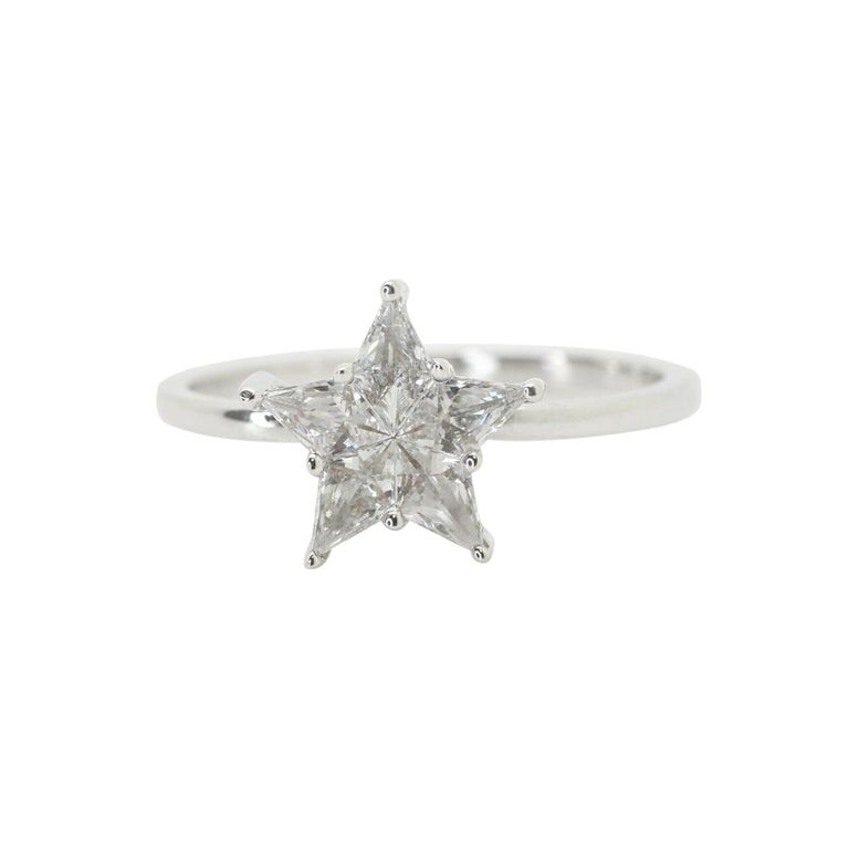 Kite Cut Invisible Setting Star Shaped Diamond Solitaire Ring 18k White ...