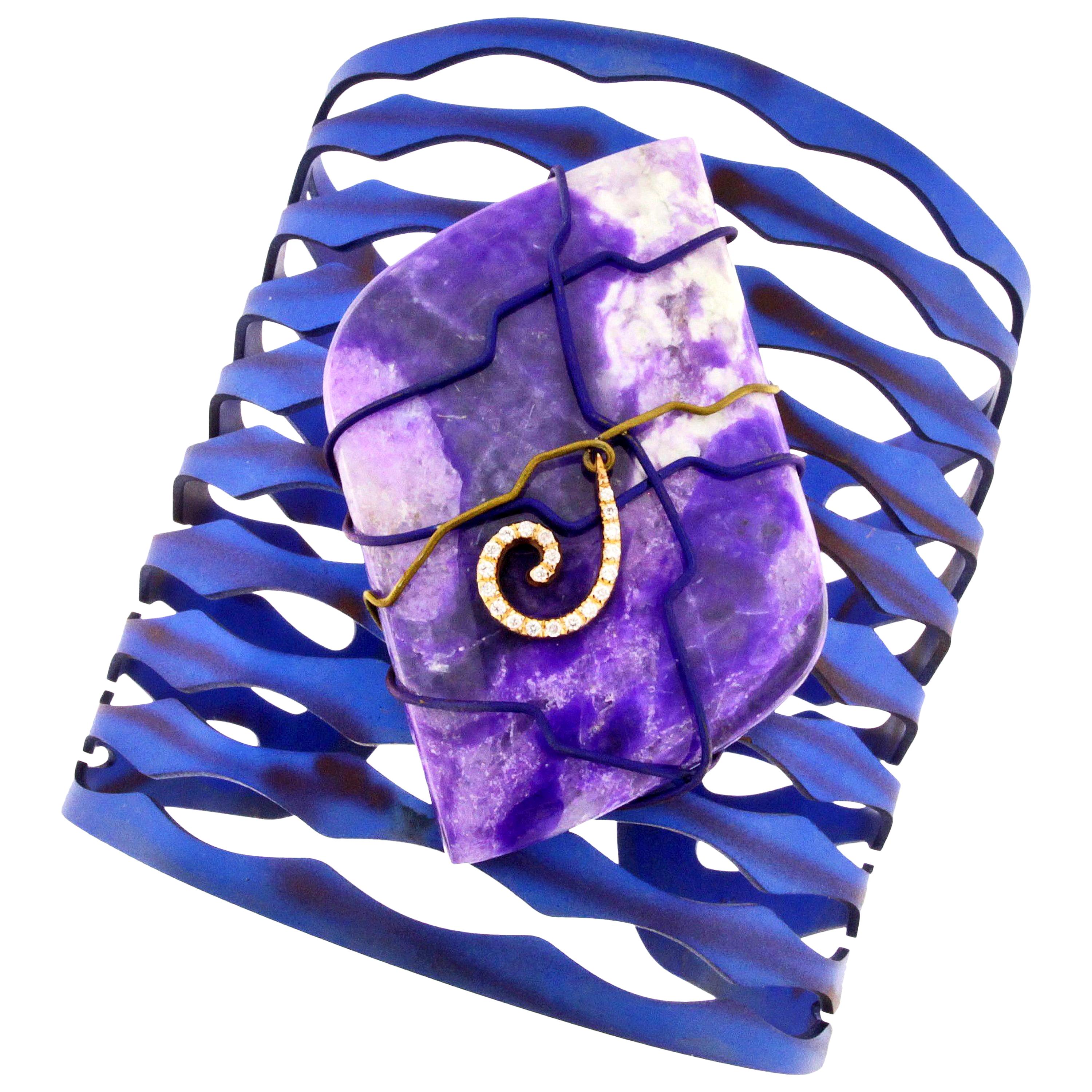 Kite Shaped Sugilite Cuff Bracelet, Titanium and Gold Orsa Maggiore ...