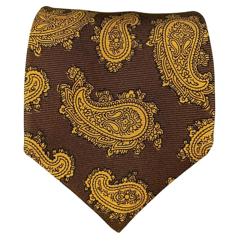 KITON Brown Mustard Paisley Silk Tie For Sale at 1stDibs